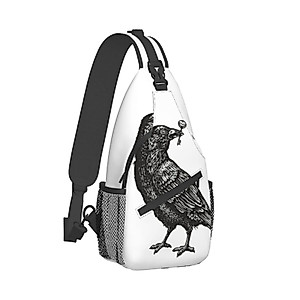 Black Crow Raven Bird Sling Backpack Chest Bag Fashion Crossbody Shoulder Bags Casual Daypack For Men Women
