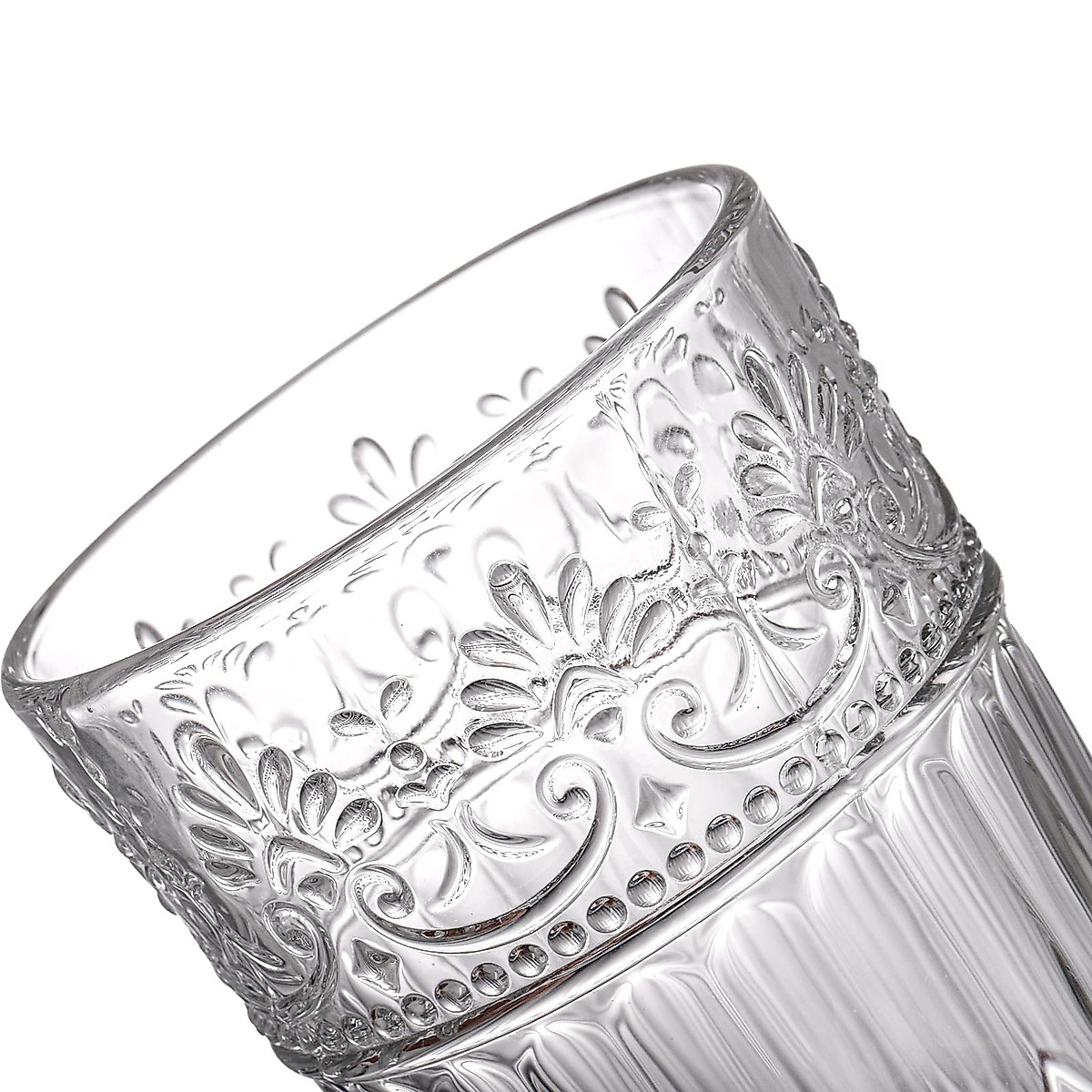 AVLA 6 Pack Romantic Water Glasses, 12 OZ Drinking Glasses Tumblers, Vintage Iced Coffee Glassware Set, Premium Bar Drinkware Cup for Beverages, Tea, Juice, Whiskey, Cocktail, Embossed Design