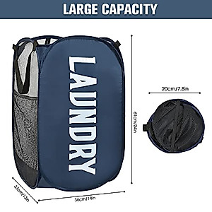 Mesh Popup Laundry Hamper 2 Pack Collapsible Laundry Basket Dirty Clothes Baskets with Straps and Side Pockets Carry Handles for Kids Room,College Students Dorm or Travel (Red + Navy)