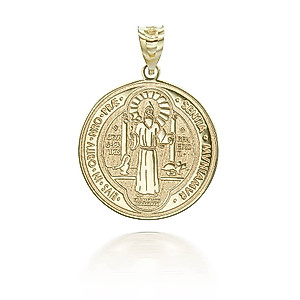 Medalla De San Benito Saint St Benedict 10K Yellow Gold Coin Pendant