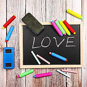 10 Pieces Colorful Plastic Chalk Holder Adjustable Chalk Clips with Storage Case and 2 Pieces Magnetic Chalkboard Erasers for School Office Whiteboard Supplies