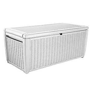 Keter Sumatra 135 Gallon Resin Rattan Look Outdoor Deck Box for Patio Furniture Cushions, Garden Tools, Toys, and Pool Storage