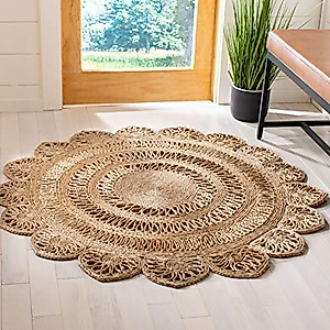 SAFAVIEH Natural Fiber Round Collection 6' Round Natural NFB253A Handmade Boho Country Charm Jute Area Rug