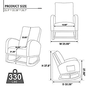 Velvet Rocking Chair Nursery Glider Rocker Chair High Backrest Upholstered Accent Armchair with Side Pocket for Living Room Bedroom Office (Grey)