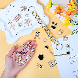 22PCS Gold Bling croc Jewelry Shoes Charms Diamond Rhinestone with Chains Accessories Decoration for Girls Women