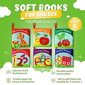 Cloth Books for Babies (Set of 6) - Premium Quality Soft Books for Babies. Touch and Feel Crinkle Paper. Cloth Books for Early Children's Development.