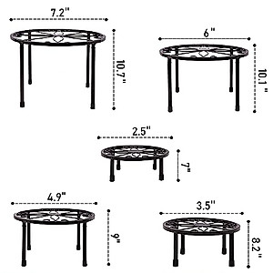 Kataslly 5 Pack Metal Plant Stand for Outdoor Indoor Plant Stand Heavy Duty Flower Pot Stands for Multiple Plant, Rustproof Iron Round Shelf for Planter, Potted Plant Holder for Patio & Garden Decor