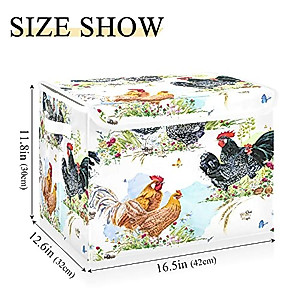 Kigai Rooster Pattern Storage Bins with Lids and Handles 17x13x12 In Foldable Fabric Storage Basket Toys Clothes Organizer for Shelves Closet Home Bedroom Office