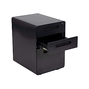 Flash Furniture Ergonomic 3-Drawer Mobile Locking Filing Cabinet with Anti-Tilt Mechanism and Hanging Drawer for Legal & Letter Files, Black