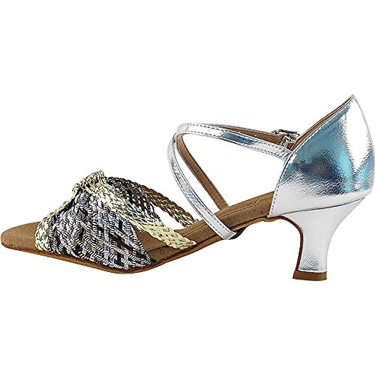 Women's Ballroom Dance Shoes Salsa Latin Practice Dance Shoes Gold & Silver Braid S92309EB Comfortable - Very Fine 2" Heel 9 M US [Bundle of 5]