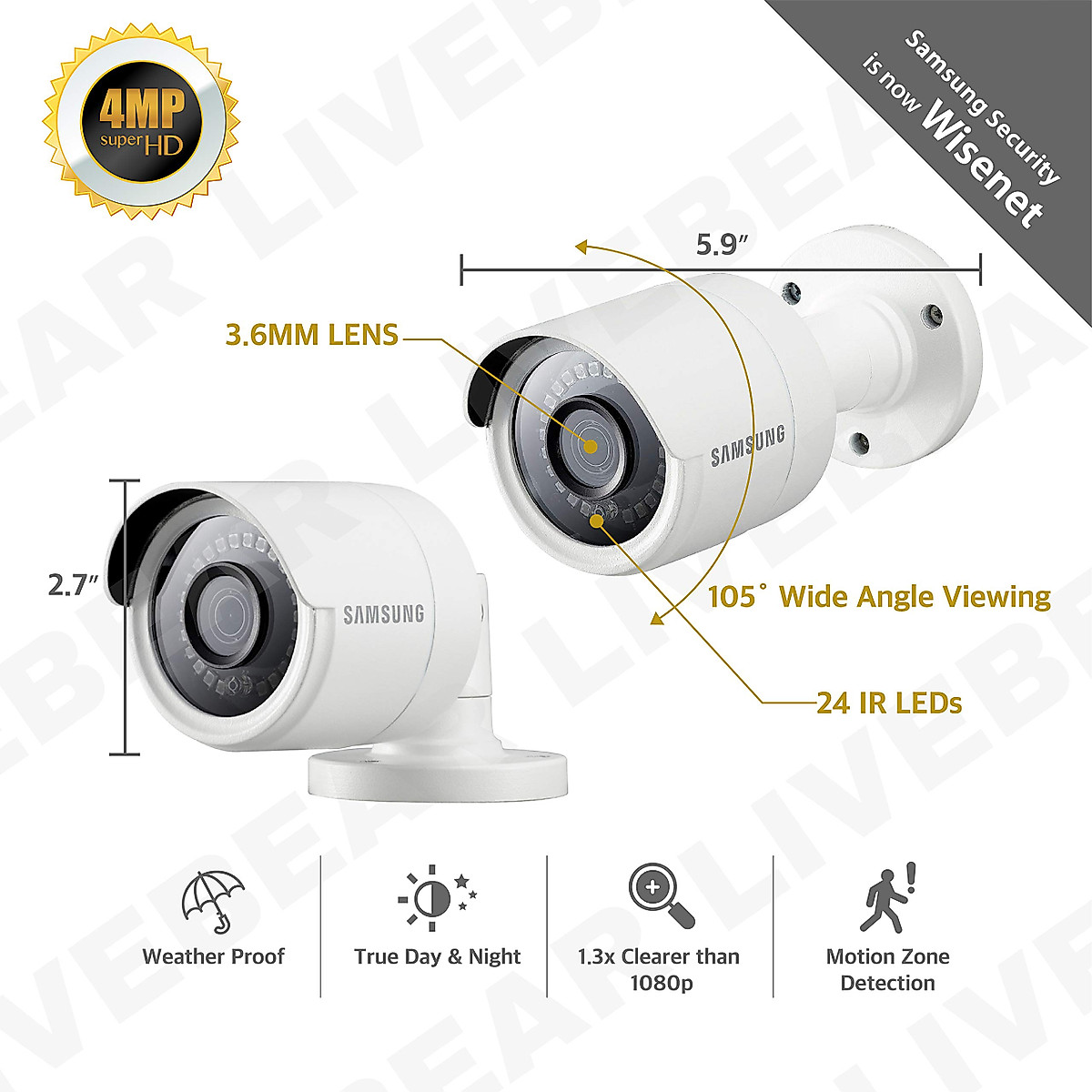 Samsung Wisenet SDC-89440BB - 4MP Weatherproof Bullet Camera, Compatible with SDH-C85100BF