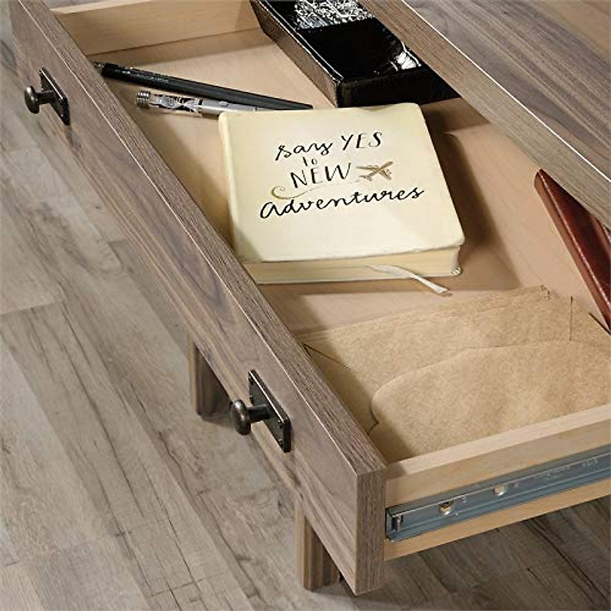 Sauder Costa Washed Walnut Office Desk with Drawers, Washed Walnut Finish