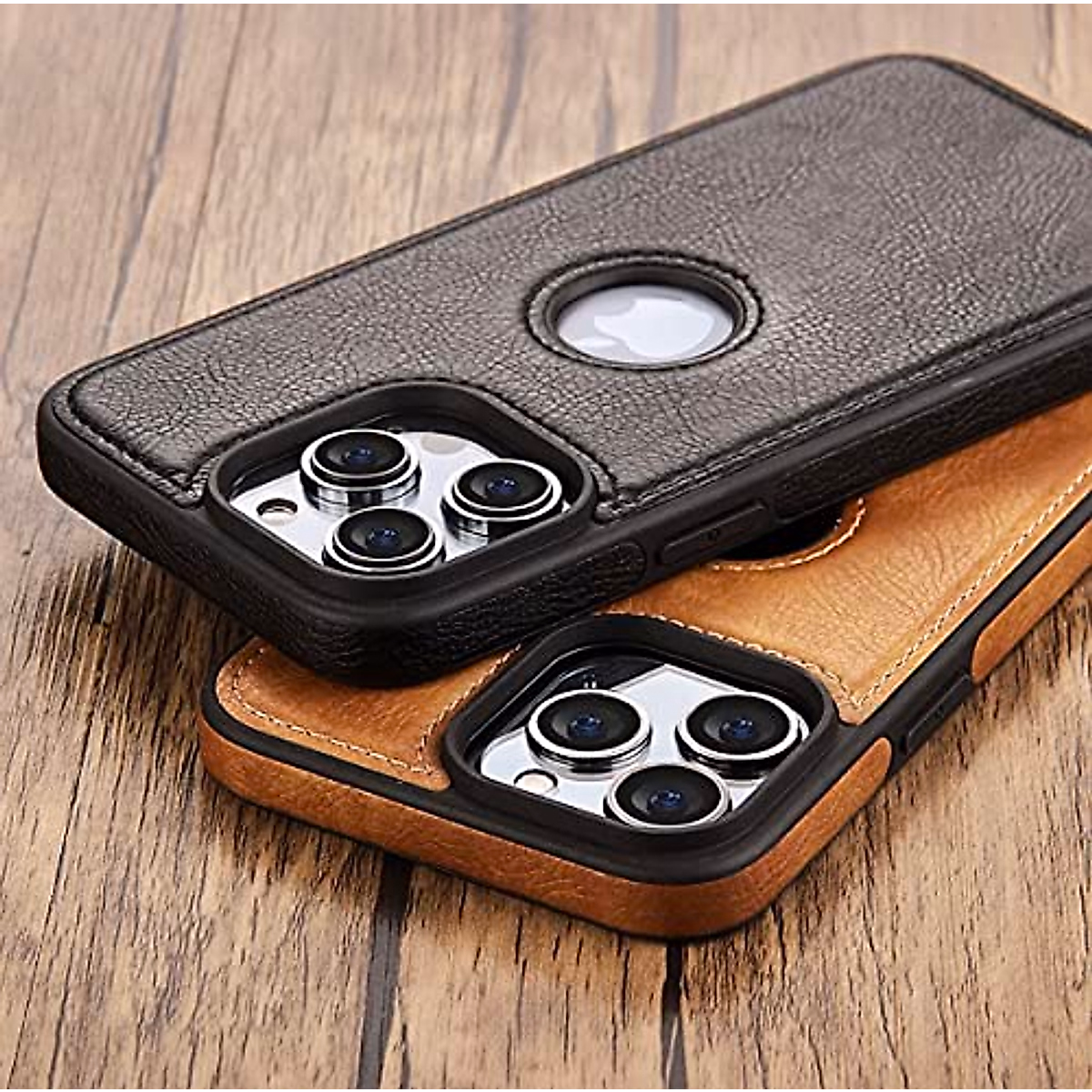 N.N Compatible for iPhone 14 Pro Max 6.7 Vegan Leather case, Luxury, Elegant and Beautiful Design case Non-Slip Grip Vintage Looking Perfect Stitching Leather case (Brown)