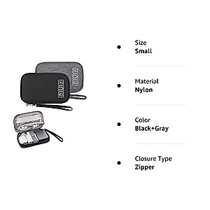 Small Electronic Organizer Cable Bag, Travel Portable 2 PCS Electronic Accessories Storage Bag Soft Carrying Case Pouch for Hard Drive, Cord, Charger, Earphone, USB, SD Card (Black+Gray)