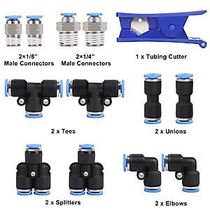 Hromee Air Line Tubing Kit, 5/32 Inch (3.97MM) OD x 32.8 Feet Polyurethane PU Tube and Push to Connect Fittings, 14 PCS Compressed Pipe and Accessories Kit