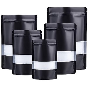 K KAREZOG 50 Pack Black Mylar Bags,Stand Up Pouch Bags with Window,Smell Proof Bag for Food Storage,Black Ziplock Bags Stand Up Foil Pouch Packaging Bags(Black, 16x24cm -50 pcs)