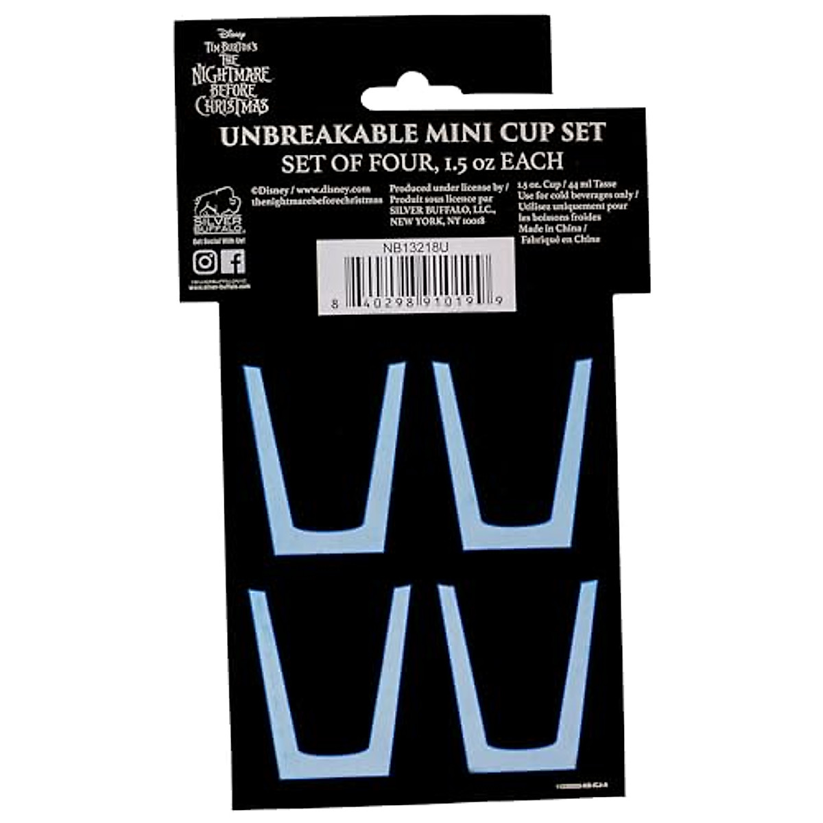 Silver Buffalo Disney Nightmare Before Christmas Character 4 Pack Plastic Mini Cup Set, 1.5 Ounces