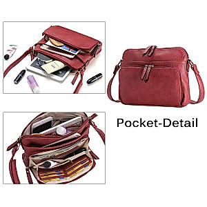 OB OURBAG Solid Multi-pockets Casual PU Leather Crossbody Shoulder Bags for Women (Red)