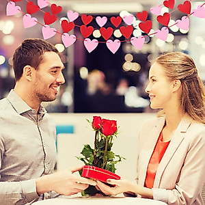 6 Sets Felt Heart Garland Banner, 60 Feet Red Pink Heart Garland Valentine's Day Banner Decor for Valentine's Day, Anniversary, Wedding, Birthday Party Decorations