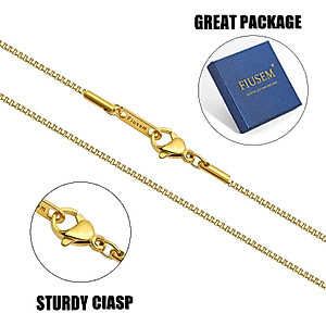 Fiusem Gold Chain for Women, 1.2mm Necklace Chain 18K Gold Plated Box Chain Necklace for Women, Thin Stainless Steel Chain Womens Chain 18 Inch