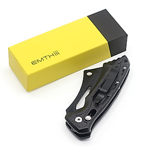 EMHTiii Cleaver Pocket Folding Knife for Men - 3.54" Stainless Steel Black Blade, Aluminum Handle with Clip, EDC Knives for Outdoor, Camping