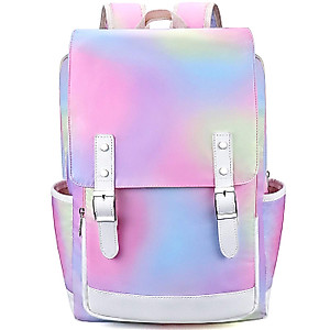 Junlion Vintage Backpack Gift for Girls Marbled School Bag College Daypack Travel Rucksack with USB Charging Port