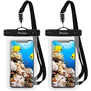ProCase 2 Pack Waterproof Phone Pouch Case, 7" Universal Underwater Cellphone Dry Bag Holder for iPhone 15 14 13 Pro Max 12 11, Galaxy S24 S23 S22 Ultra Pixel Beach Cruise Essential -Clear