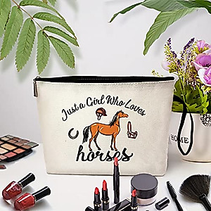 ZHANTUONE Just a Girl Who Loves Horses Cosmetic Bag，Horses Lover Gifts，Equestrian Gifts for Girls，Horse Lover，Equestrian Gifts，Equestrian Travel Cosmetic Bag，Horseshoe Gift，Horse Cosmetic Bag