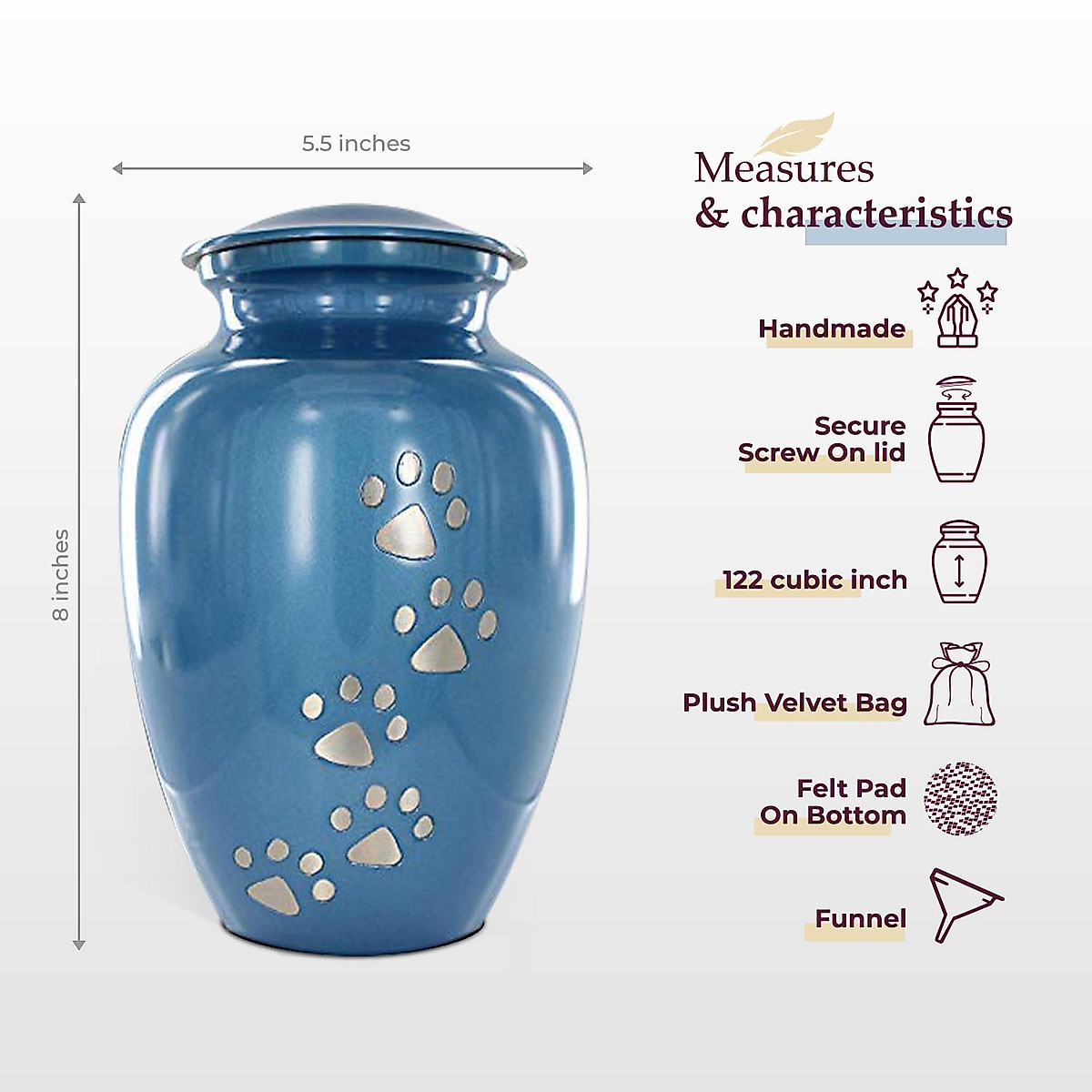 Trupoint Memorials Pet Urn for Dogs and Cats Ashes – A Loving Resting Place for Your Special Pet, Cat and Dog Urns for Ashes, Pet Cremation Urns – Blue, Large Pets up to 122 Lbs