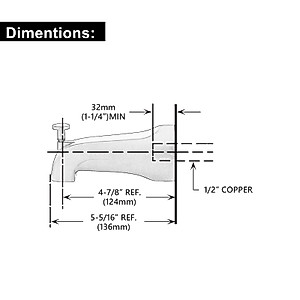 Tub Spout with Integrated Diverter for 1/2 inch Copper Tube - Metal Construction, Chrome