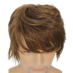 Wiwige Mens Wig Light Brown Short Layered Natural Fluffy Wig Synthetic Heat Resistant Halloween Cosplay Hair Wig