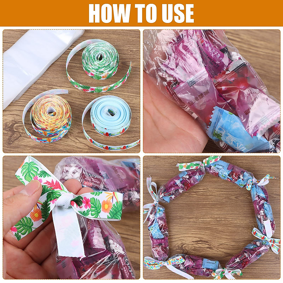 20 Pcs Hawaiian Candy Lei Making Kit Hawaiian Leis for Graduation Party Graduation Lei Bags 3.93 Feet Candy Lei with 3 Rolls Ribbon for Gift Wrapping for Summer Wedding Party Supplies