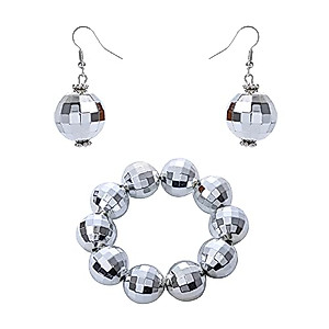 70s Disco Accessories Women, Disco Earrings and Bracelet Set, Disco Ball Bracelet Disco Ball Earrings for Women, 70 Jewelry for Women Girls, 70s Party Decorations