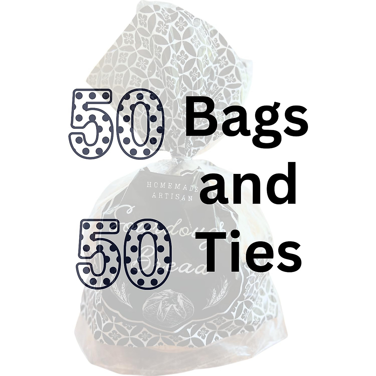 Large Beautiful Design Sourdough Bread Bags 50 Bread Bags For Homemade Bread with 50 Ties