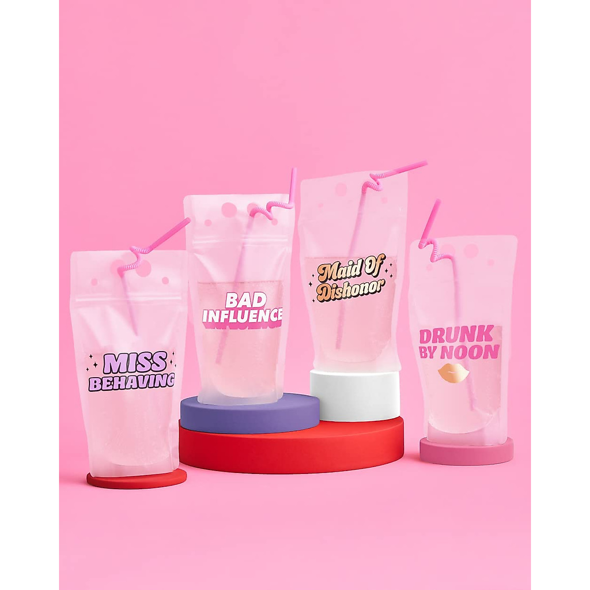 xo, Fetti Bachelorette Party Drink Pouches - 16 count | Bachelorette Party Cups, Bridesmaid Names Decorations, Maid of Dishonor Favors, Miss Behaving