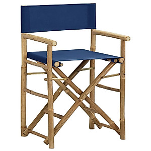 MNISDFL Folding Director's Chairs 2 pcs Blue Bamboo and Fabric, Patio Dining Chairs, Outdoor Patio Chairs Set for Garden, Balcony, or Poolside