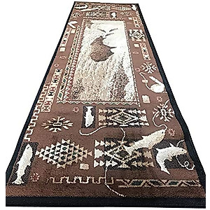 Wildlife Nature Bear Fish Lodge Modern Geometric Arrows Area Rug Carpet Tan Brown (2’ X 7’ Runner)