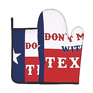 Don't Mess with Texas Flag Oven Mitts and Pot Holders Sets,Heat Resistant Non Slip Kitchen Gloves Hot Pads for Cooking BBQ Baking Grilling