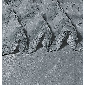 Swift Home® Embossed Faux Fur Throw Blanket & Bedspread - Luxurious Over-Sized Faux Fur Bed Throw Blanket - Full/Queen, 86" x 86", Grey