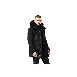 WEEN CHARM Men's Warm Parka Ski Jacket Water Resistant Puffer Jacket Long Winter Coat with Detachable Hood Faux-Fur Trim