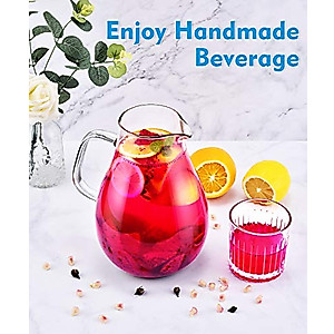 Glass Pitcher, veecom 80oz Water Pitcher with Lid, Large Glass Pitcher with Lid and Spout for Hot&Cold Beverage, Juice, Iced Tea Pitcher for Fridge, Borosilicate Glass Carafe/Jug with Brush