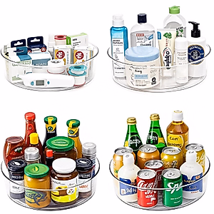 YCLADEC 4 Pack Lazy Susan 11.5" Inch Turntable Organizer Organization Storage Container Bins Spice Rack Cabinet Rotating Condiment for Pantry Countertop Kitchen Vanity Bathroom Jewelry Holder Clear