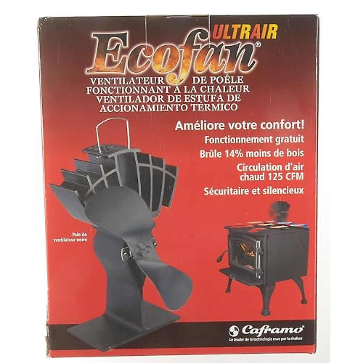 Ecofan® UltrAir, Classic Styled, Heat Powered Wood Stove Fan, 125 CFM, 810CAXBX, Mid-Sized, 7.9" Blade, Black
