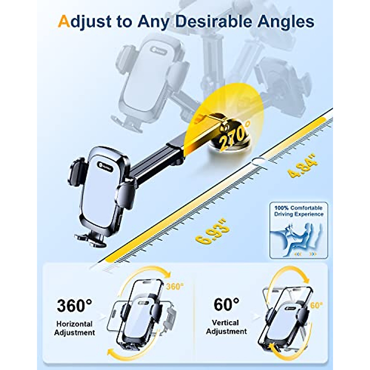 Humixx 【2022 Stable Nano Suction Cup】 Phone Mount for Car Universal Hands-Free Suction Cell Phone Holder for Car Dashboard Air Vent Car Phone Holder Mount for Samsung iPhone 13 14 Plus Pro Max