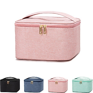 FUNSEED Travel Makeup Bag Portable Small Mini Cosmetic Organizer Storage Case with Handle for Jewelry, Lipstick, Cosmetic Box (Pink)