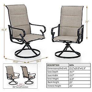 PatioFestival Patio Dining Chairs Textilene High Back Outdoor Swivel Rocker Chair Set of 2 with All Weather Frame (Khaki)