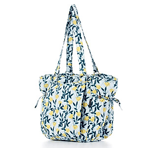 Magou Quilted Tote Bag for Women Signature Cotton Shoulder Bag Lightweight Handbag for Shopping Workout