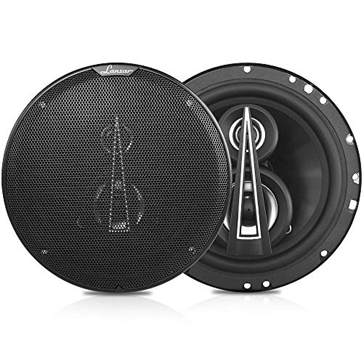 Lanzar Upgraded Standard 6.5" 3 Way Triaxial Speakers - Full Range Sound w/ 200 Watts and 4 Ohms Impedance 2” Titanium Cone Midrange 65 - 20 kHz Frequency Response and 15 Oz Magnet Structure - MX63