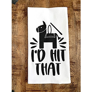 Handmade Funny Kitchen Towel - 100% Cotton Cheeky Pinata Hand Towel - 28x28 Inch Perfect for Chef Housewarming Christmas Mother’s Day Birthday Gift (I'd Hit That)