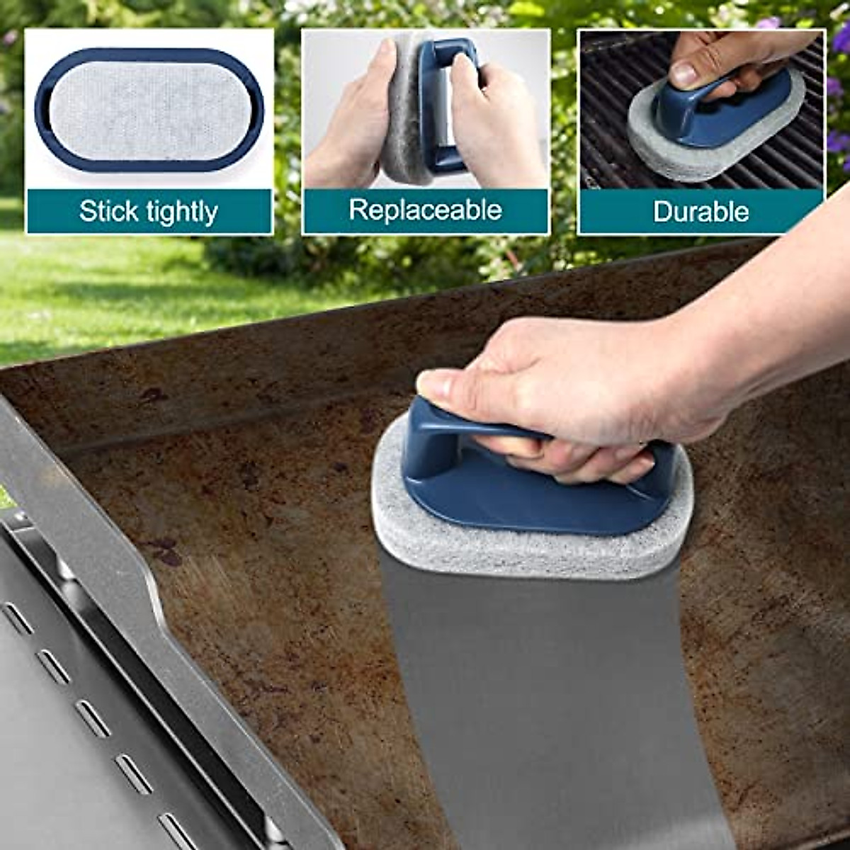 Griddle Cleaning Kit for Blackstone, Heavy Duty Grill Cleaner Kit with Cleaning Stone, Griddle Cleaning Brush with Handle Scouring Pad Griddle Scraper Easy to Clean Flat Top
